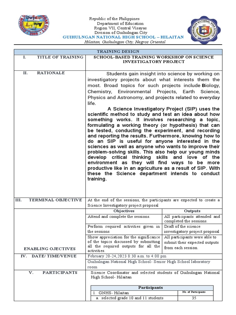 2023 Sip Proposal Training Design Pdf Science Scientific Method 