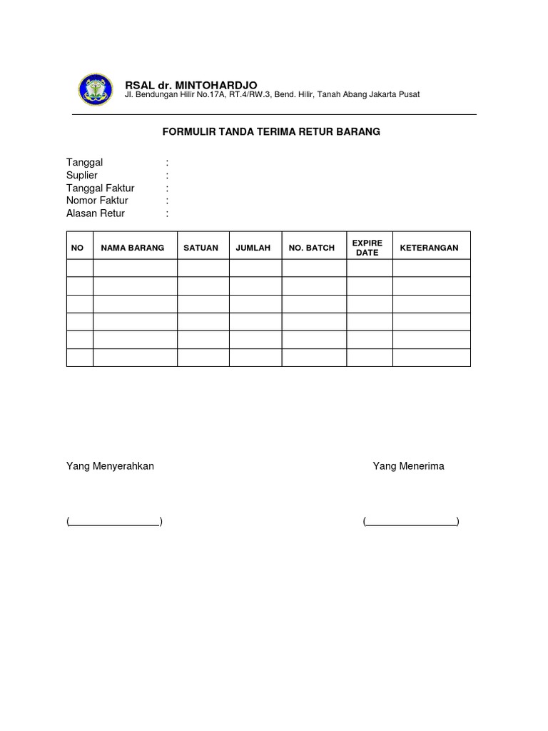 Formulir Retur Barang RSAL | PDF