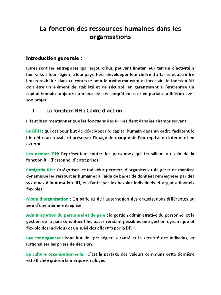 Rôle et Évolution des Ressources Humaines | PDF | Gestion des ...