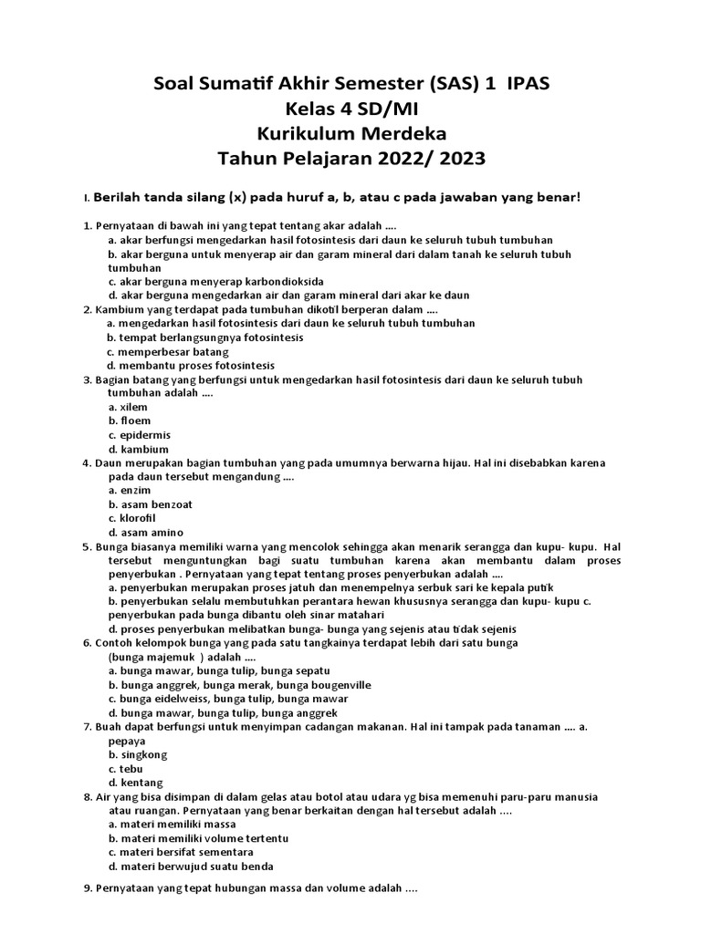 Latihan Sas Ganjil Ipas k4 | PDF