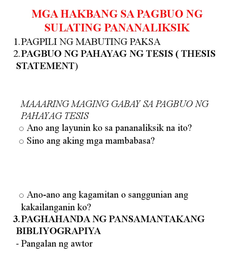 Mga Hakbang Sa Pagbuo NG Sulating Pananaliksik | PDF