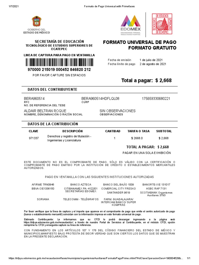 Formato de Pago Universal TITULACION | PDF | Servicios financieros ... Formato de Pago Universal TITULACION | PDF | Servicios financieros ...