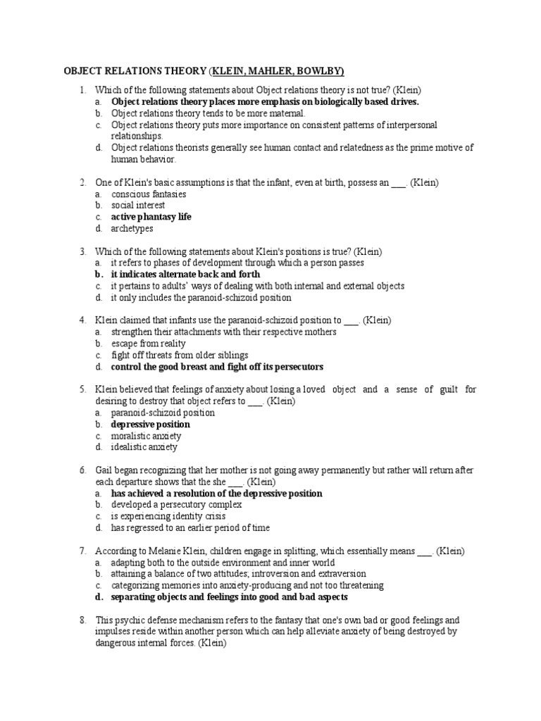 Object Relations Theory Pdf Object Relations Theory Psychotherapy