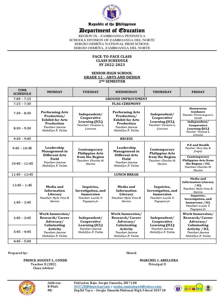 Grade 12 F2F Class Schedule - Sy 2022 2023 - 2ND Sem | PDF | Academic Term