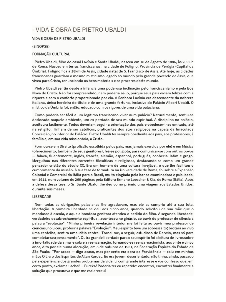 Perfil biográfico de Pietro Ubaldi, missionário e escritor espírita ...