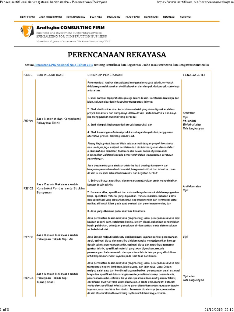 Klasifikasi Perencanaan Rekayasa | PDF