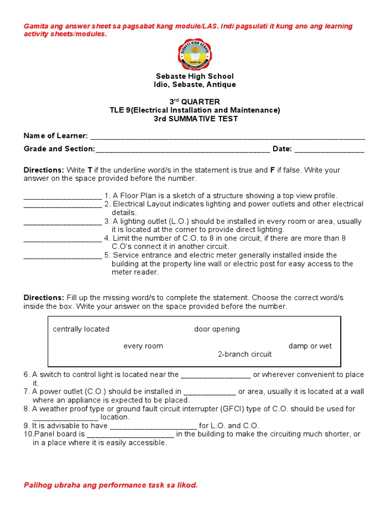 3rd Quarter Activity Sheet and 3rd PT TLE 9 | PDF | Manufactured Goods | Civil Engineering