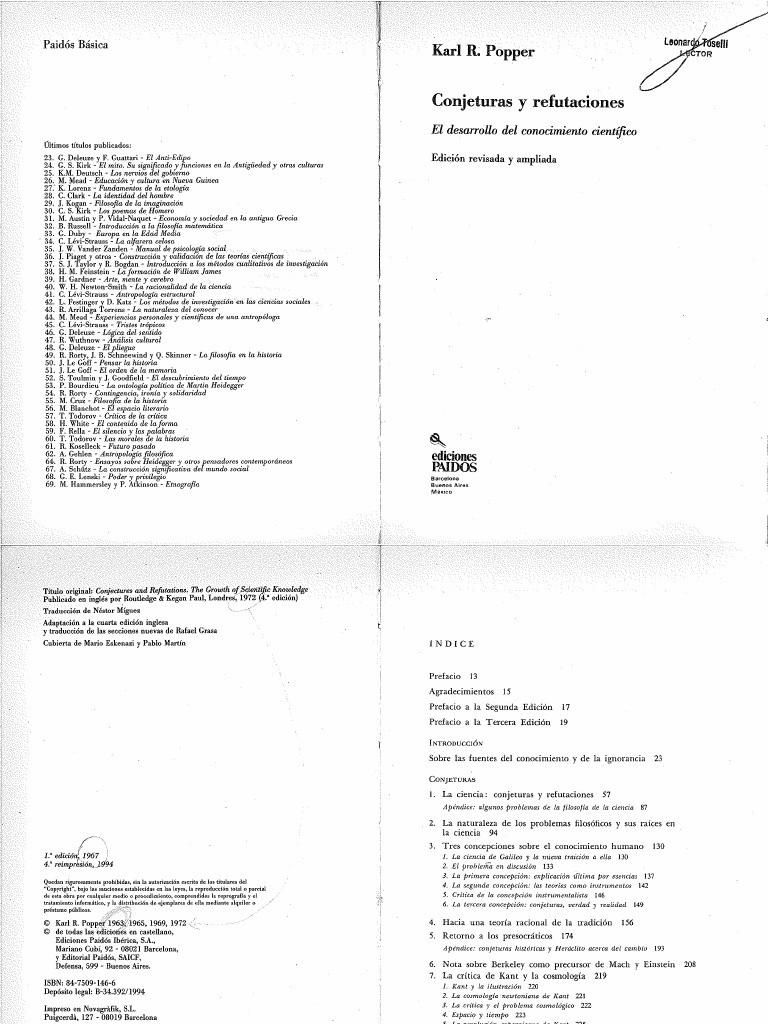 Popper Conjeturas y Refutaciones | PDF