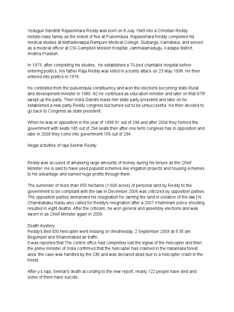 Y.S Raja Sekhar Reddy | PDF