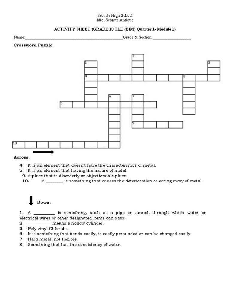Grade 10 TLE EIM Crossword Puzzle | PDF | Home & Garden | Technology ...