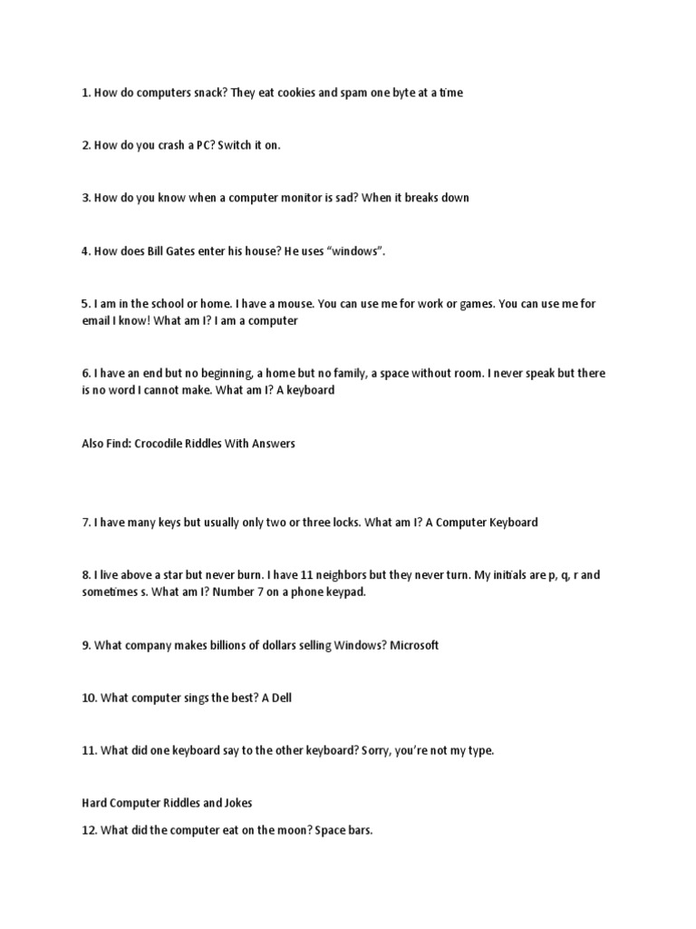 Computer Riddles | PDF | Computer Keyboard | Personal Computers