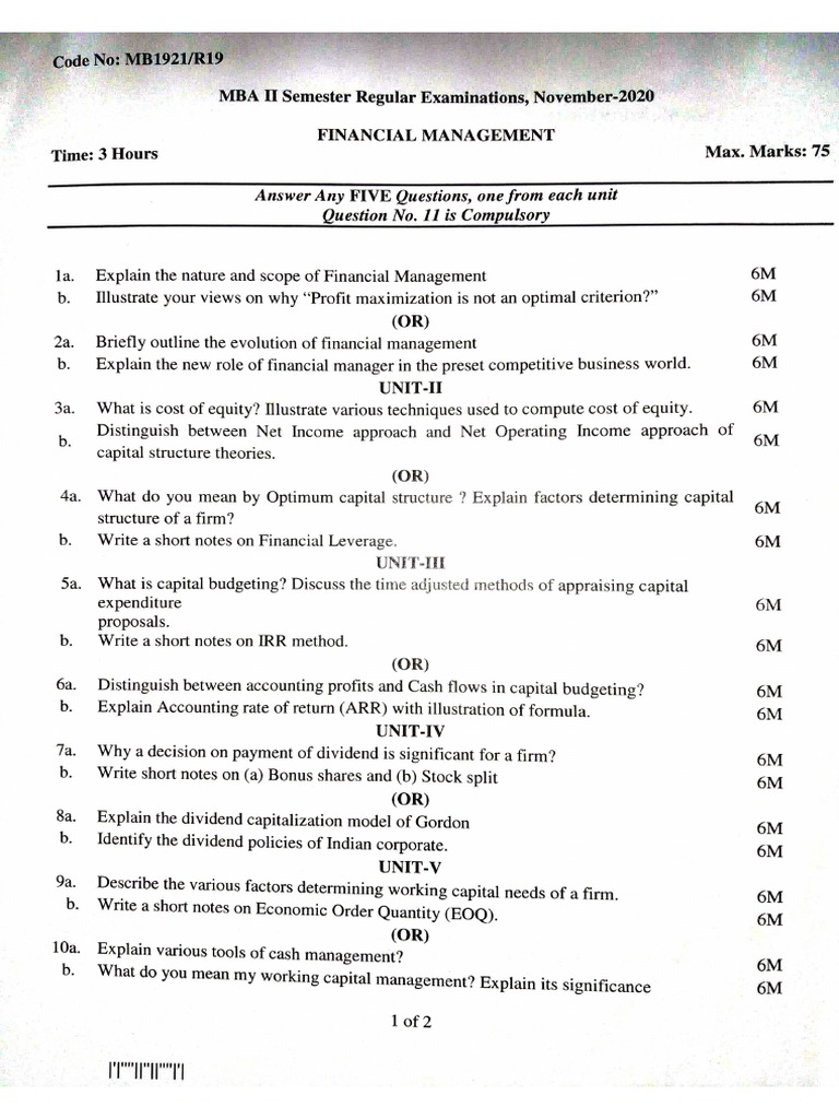 Mba Ii Sem Exam Previous Question Paper Nov 2020 | PDF