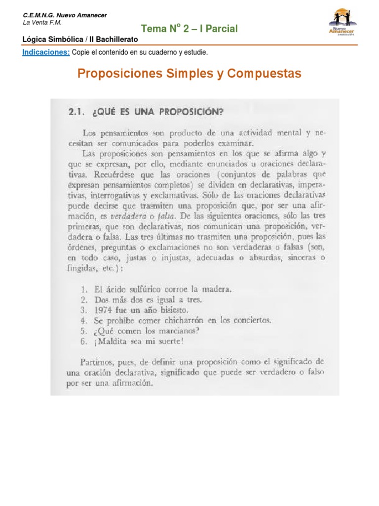 Tema 2 - Proposiciones Simples y Compuestas | PDF