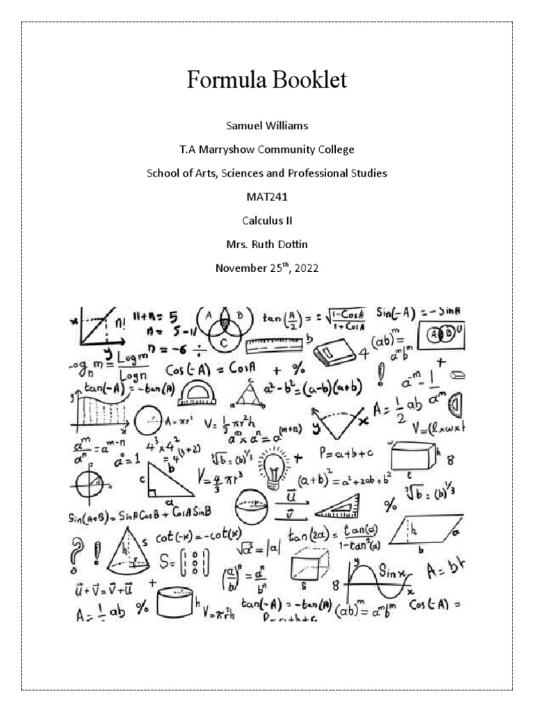 MAT241 Formula Book Samuel Williams | Download Free PDF | Complex ...