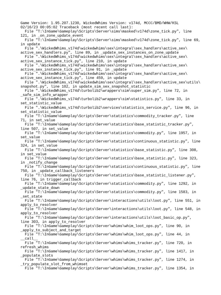 WickedWhims Error Log Analysis | PDF | Computing | Software