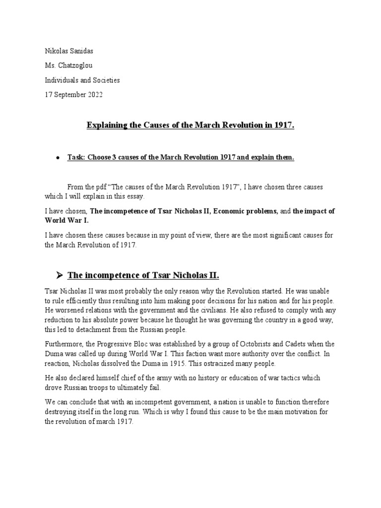 Causes of the 1917 March Revolution | PDF | World War I | Nicholas Ii ...