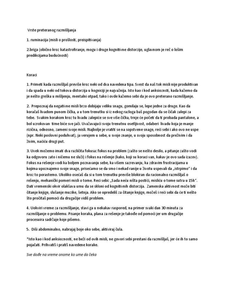 Preterano Razmišljanje Koraci | PDF