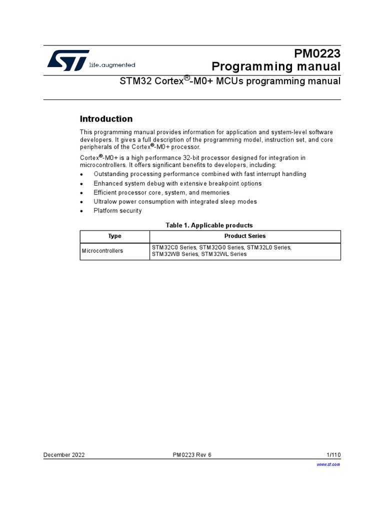 pm0223 stm32 Cortexm0 Mcus Programming Manual Stmicroelectronics | PDF | Microcontroller ...