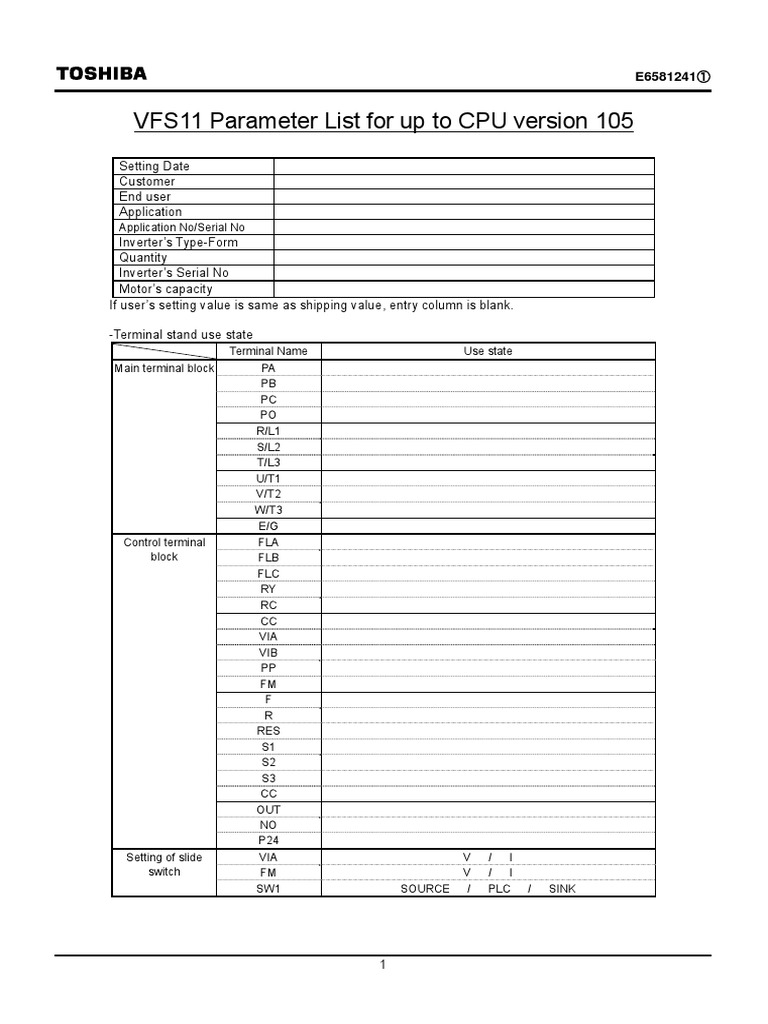 VF-S11 Parameter List For Up To Ver105 E6581241 | PDF