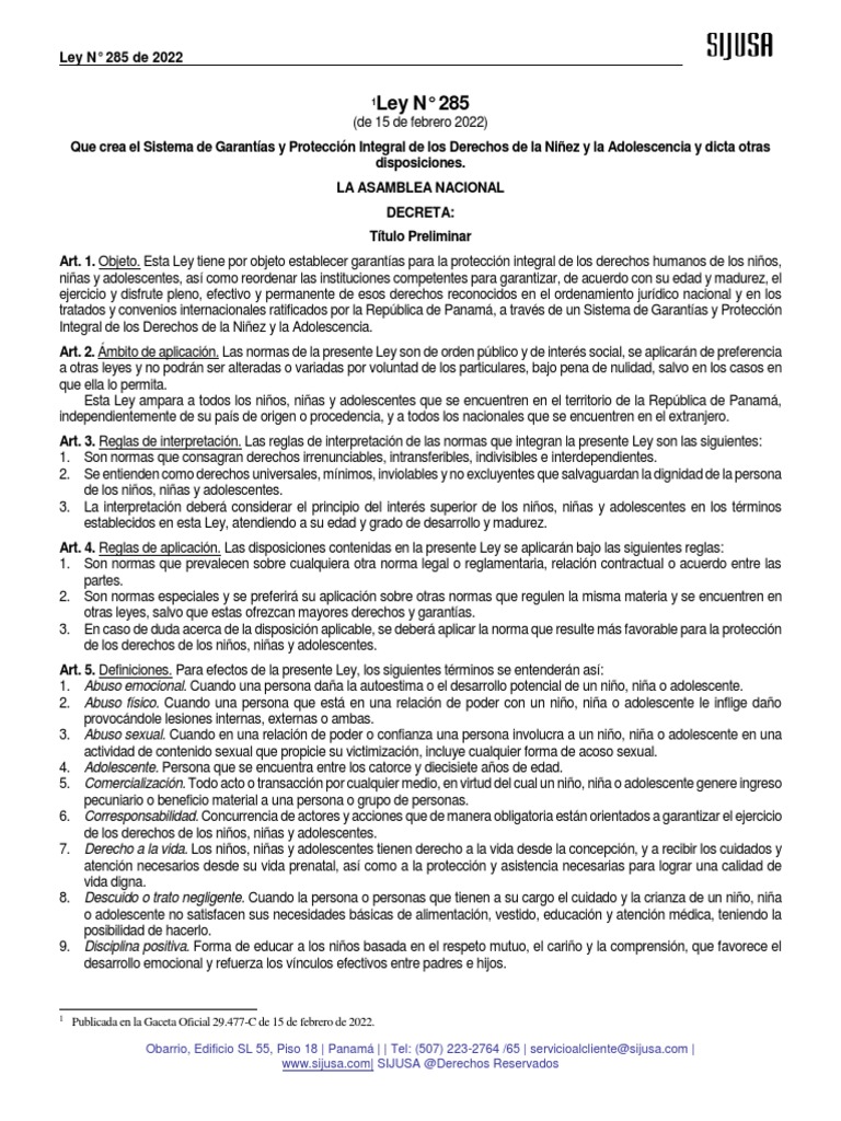 Ley #285: Publicada en La Gaceta Oficial 29.477-C de 15 de Febrero de ...