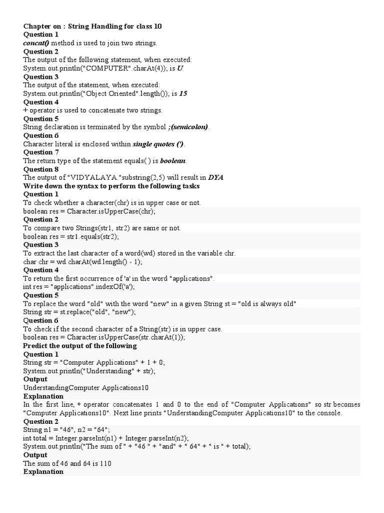 Chapter On Strings Class 10 Pdf String Computer Science Parameter Computer Programming