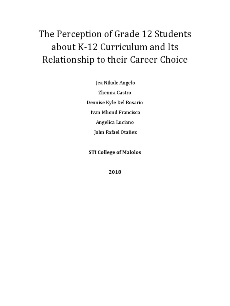 Grade 12 Students' Perceptions of K-12 | PDF | Science, Technology ...