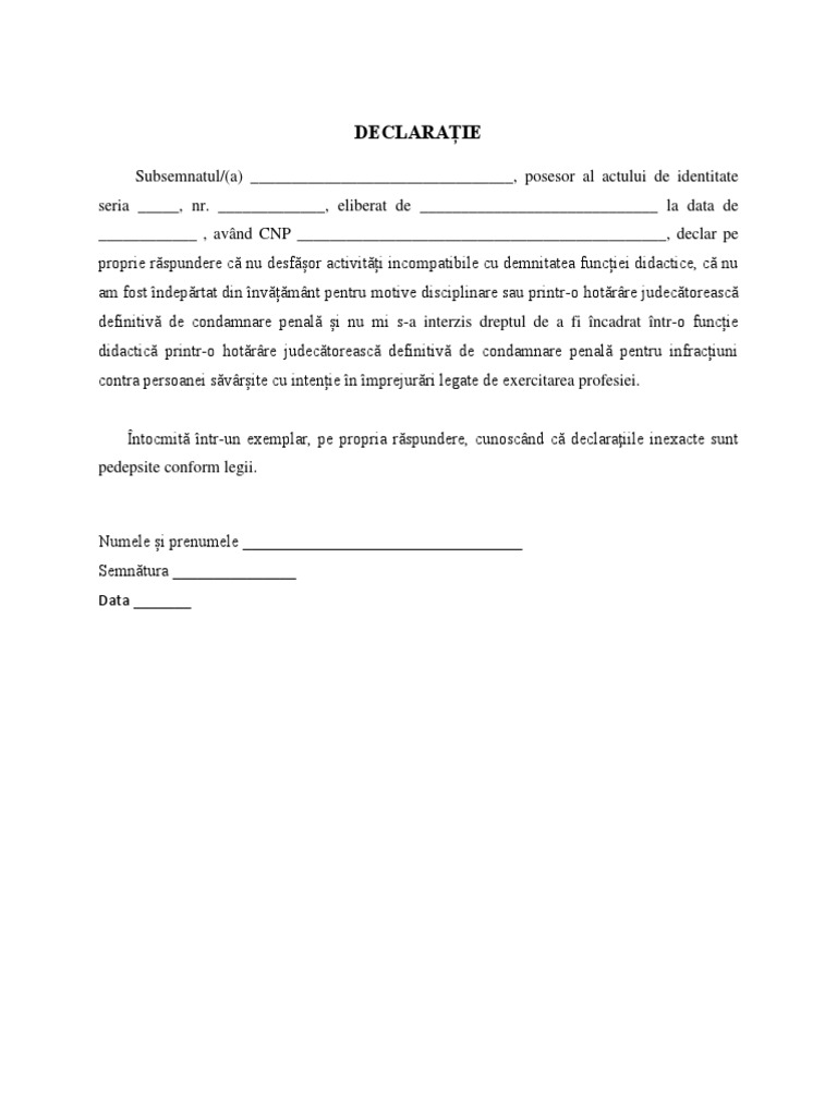 Declaratie Incompatibilitate | PDF