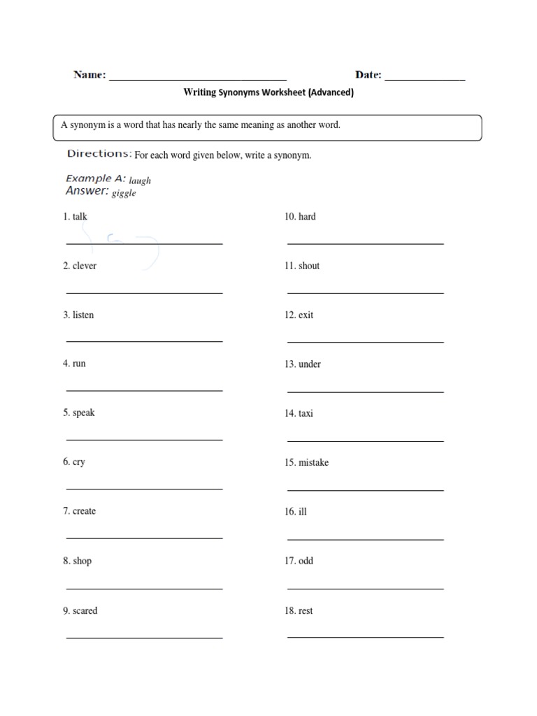 Synonyms Writing P 1 Advanced | PDF