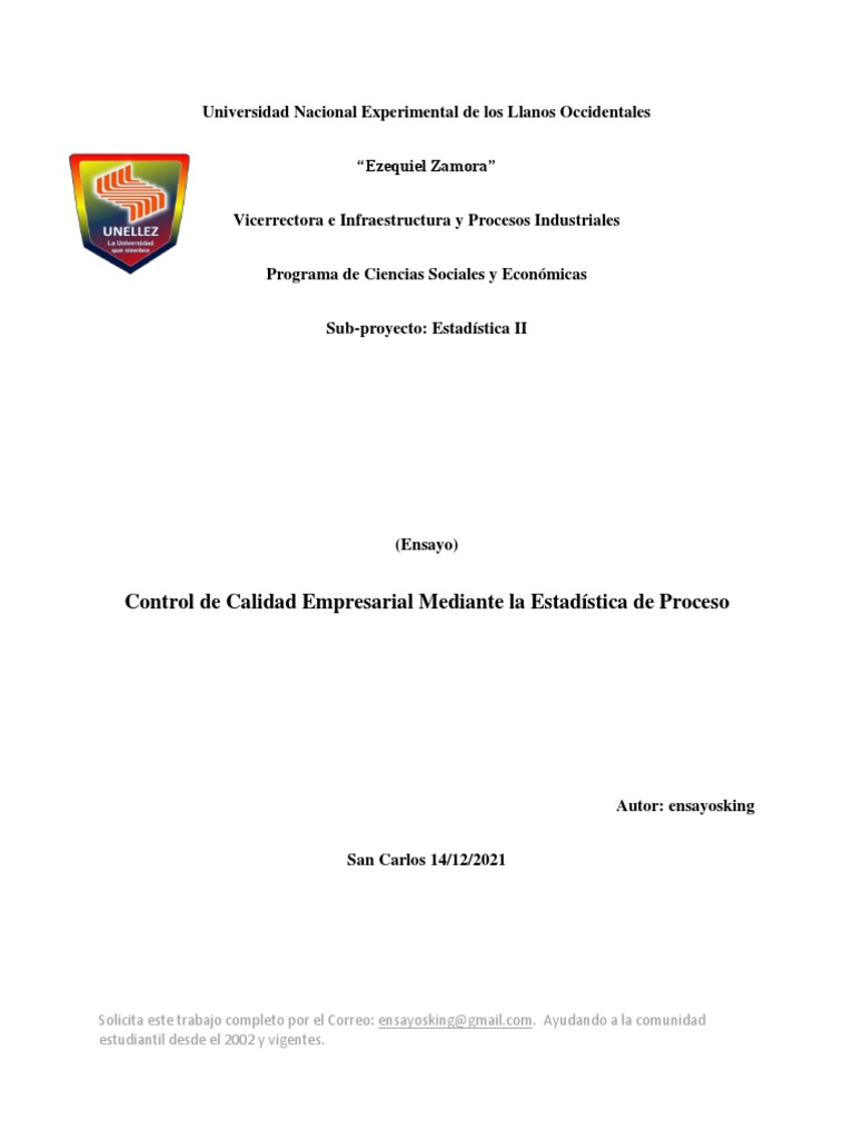 ENSAYO. Control de Calidad Empresarial Mediante La Estadística de Proceso | PDF | Calidad ...