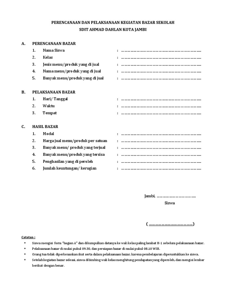 Form Perencanaan Dan Pelaksanaan Bazar | PDF