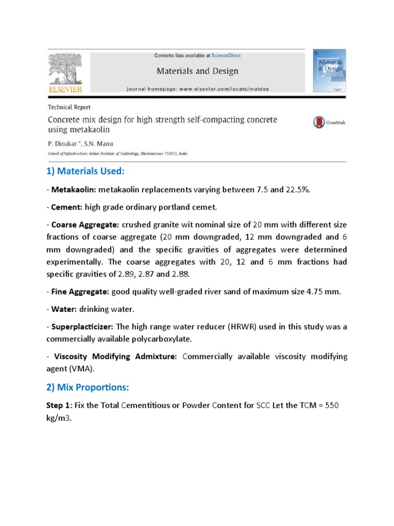 Metakaolin SCC Mix Design and Testing | PDF | Concrete | Construction ...