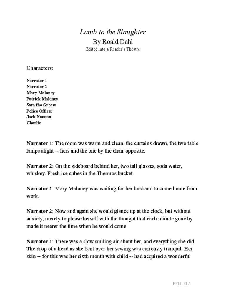 Lamb To The Slaughter: by Roald Dahl | PDF