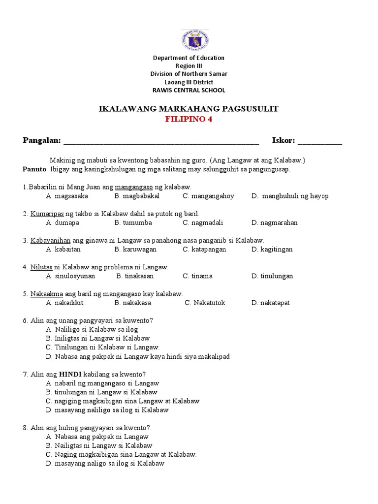 PT - Filipino 4 - Q2 | PDF