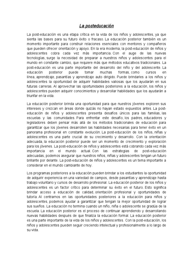 Importancia de la Post-Educación Juvenil | PDF | Adolescencia | Aprendizaje