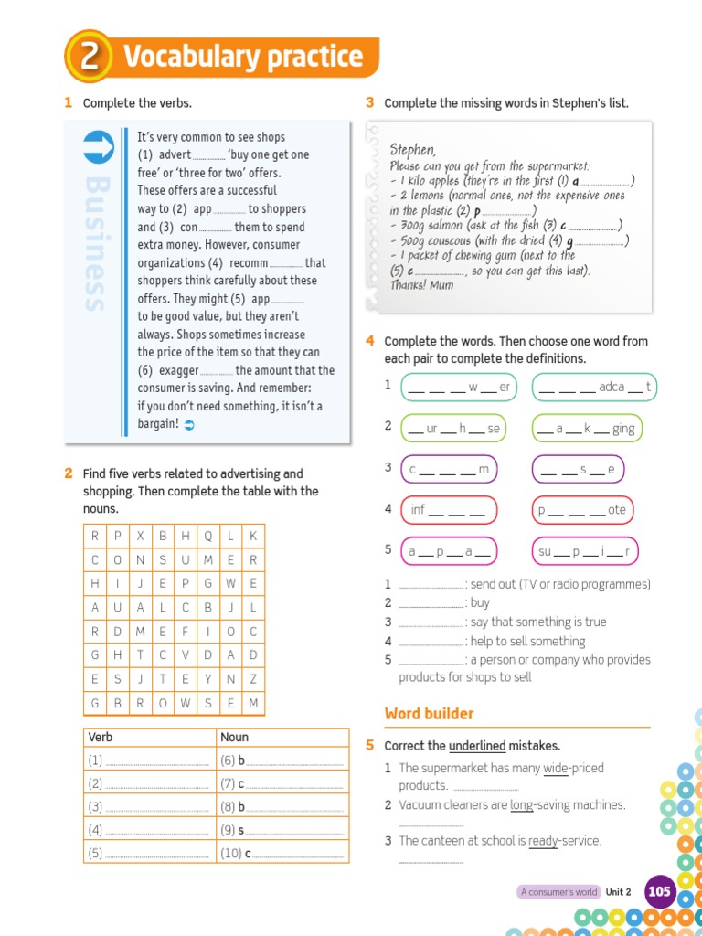 Vocabulary Unit 2 | PDF | Marketing | Grammar