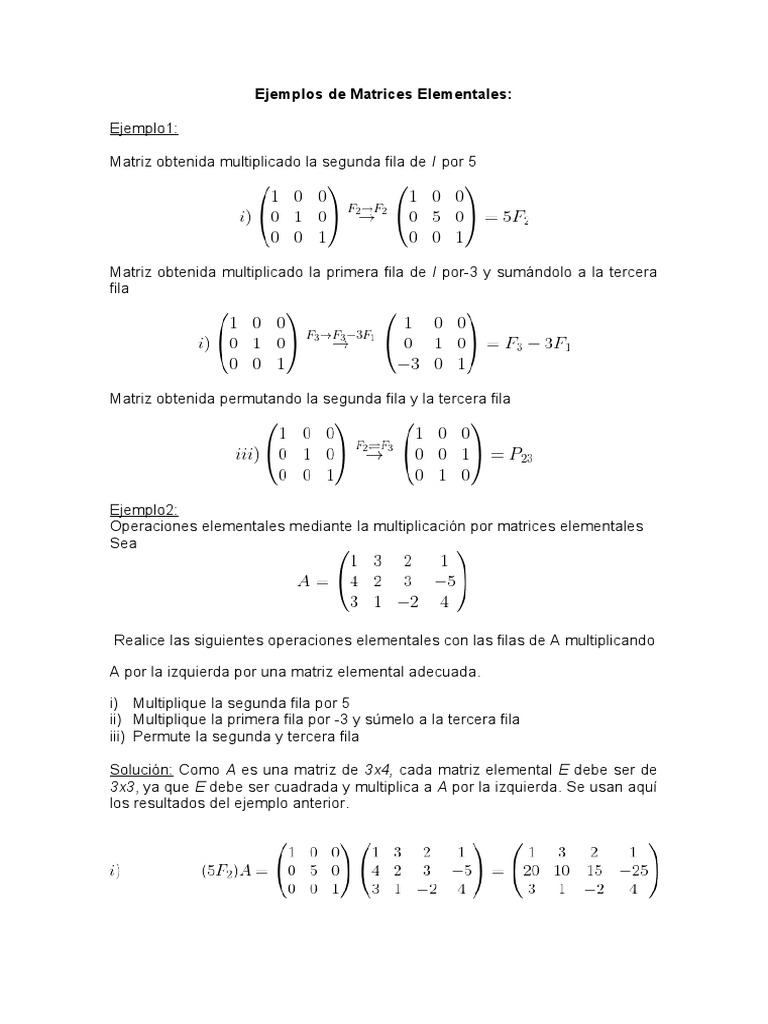 Ejemplos y aplicaciones de matrices elementales | PDF