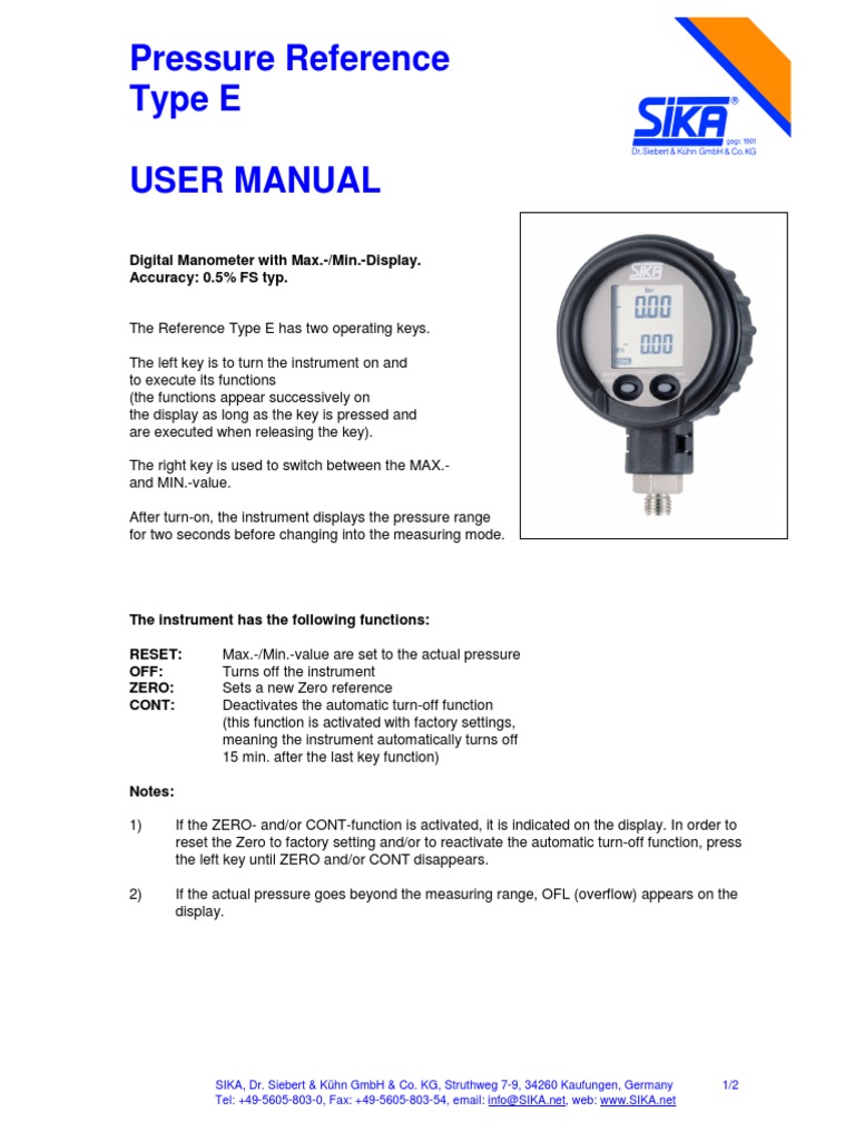 Digital Manometer Manual | PDF | Pressure Measurement | Equipment