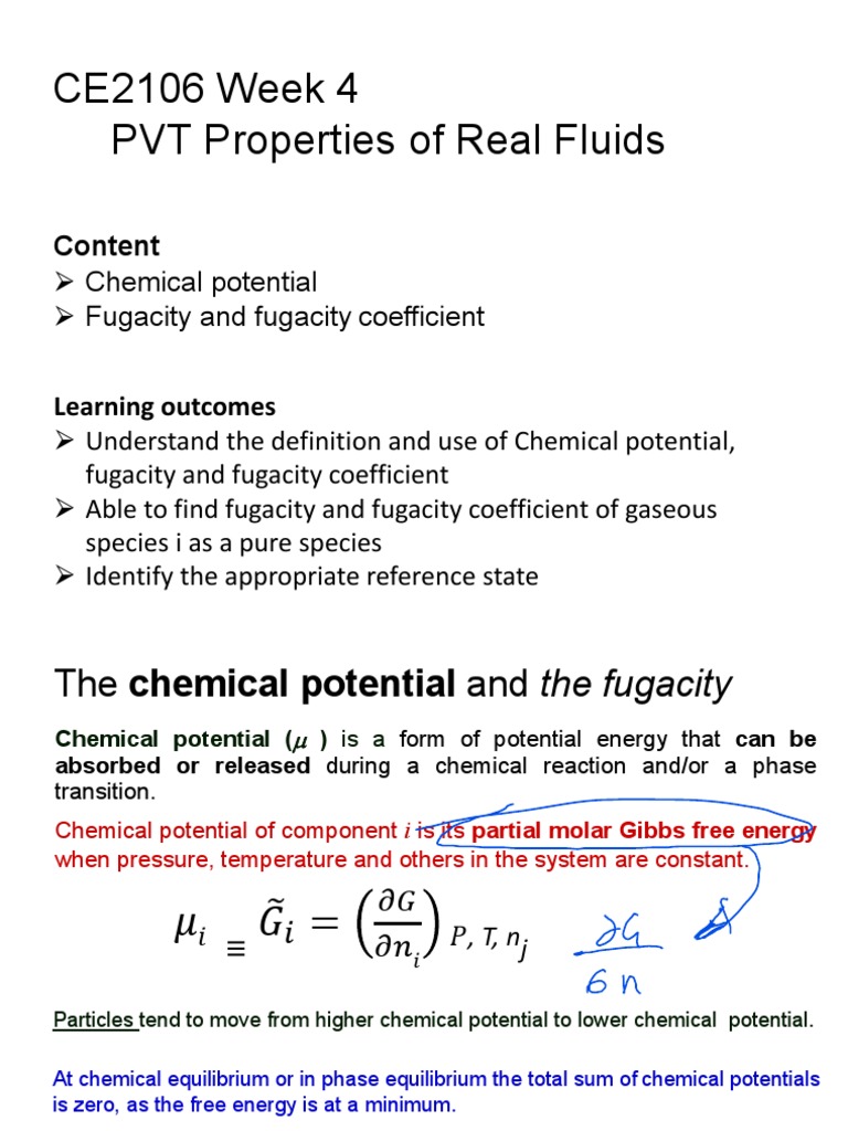 Lecture_Week 4_Chemical Potential and Fugacity.pdf | PDF | Gases | Chemical Equilibrium