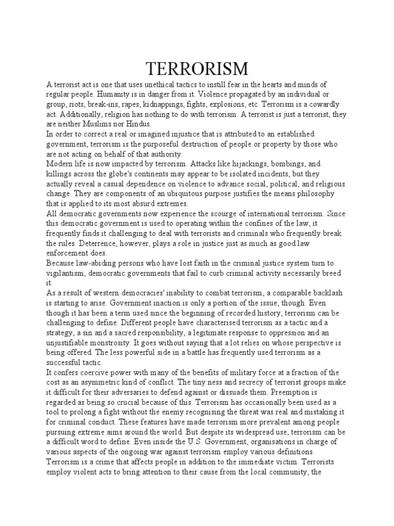 An In-Depth Analysis of Terrorism: Goals, Motivations, Tactics, and Perspectives | PDF | Weapons ...