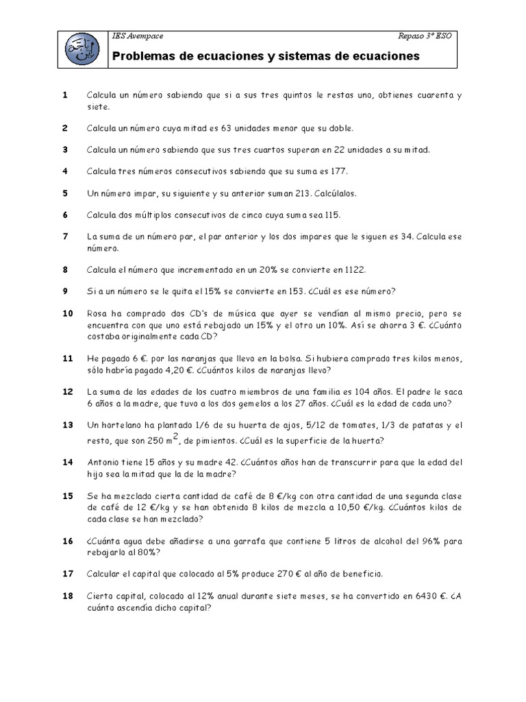 Repaso Problemas Ecuaciones | PDF