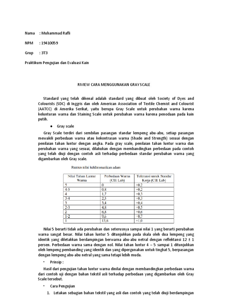 Panduan Penggunaan Gray Scale Kain | PDF