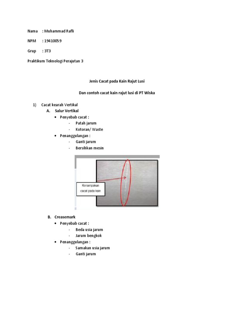 19410059_Muhammad Rafli_3T3_Jenis Cacat Kain Mesin Rajut Lusi | PDF