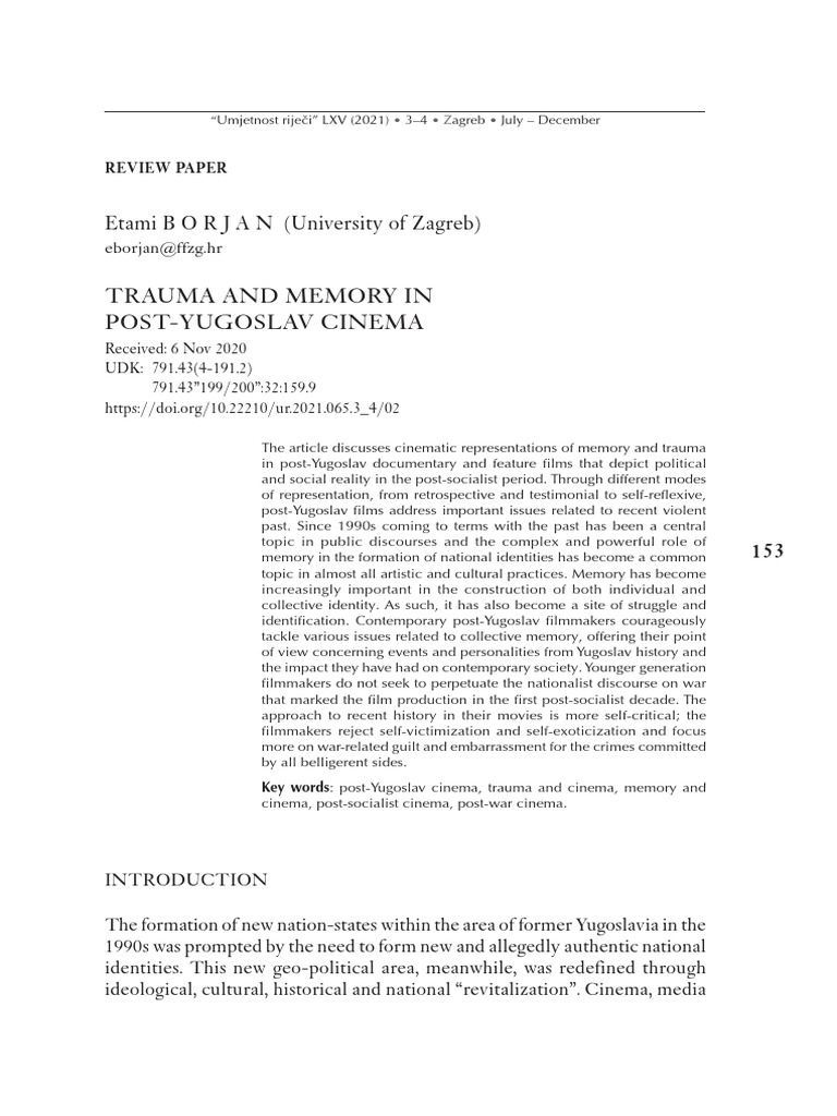 Trauma and Memory in Post-Yugoslav Cinema - Etami Borjan | PDF ...