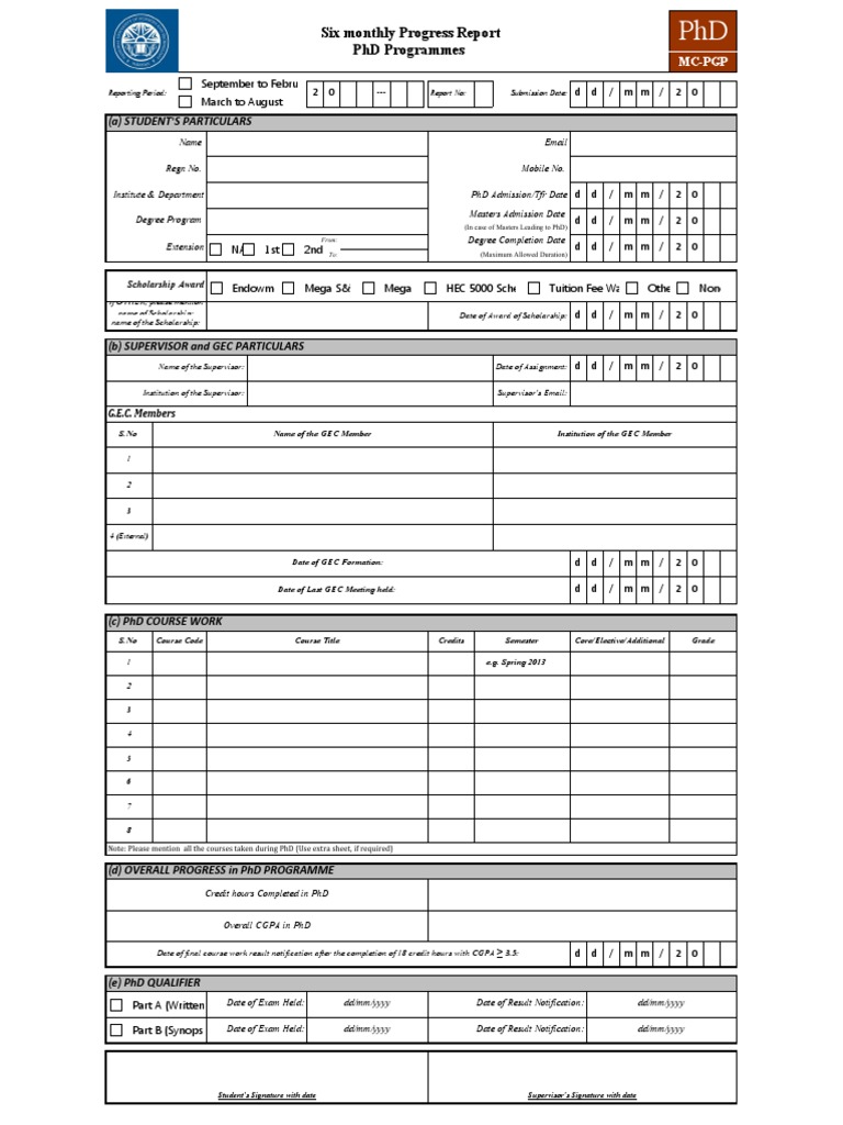 PHD-Six-Monthly-Prgress-Report | PDF | Doctor Of Philosophy | Thesis