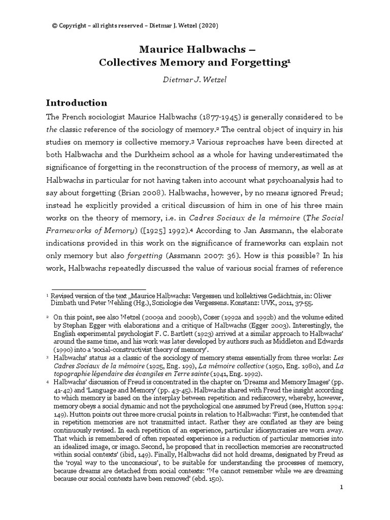 Maurice Halbwachs. Collectives Memory and Forgetting - Dietmar J ...