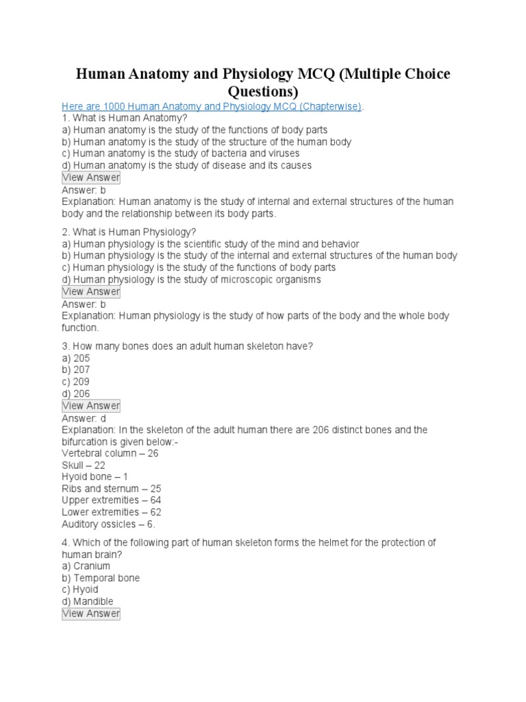 2............. Human Anatomy and Physiology MCQ | PDF | Skull | Brain