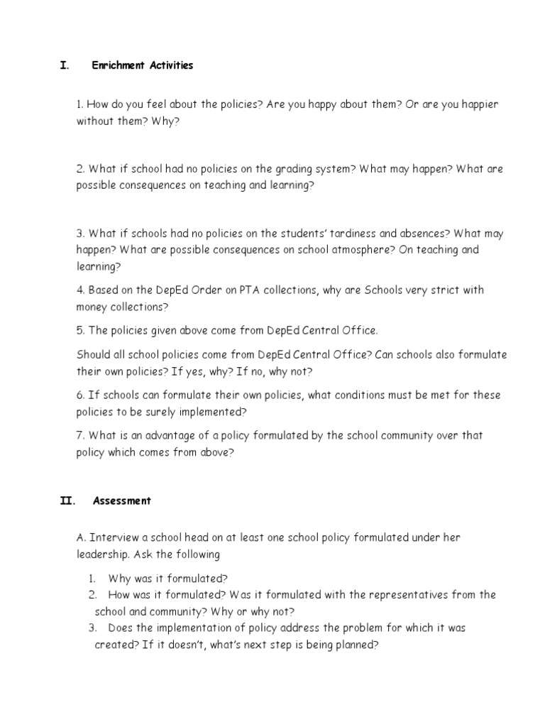 Enrichment Activities Module XI | PDF