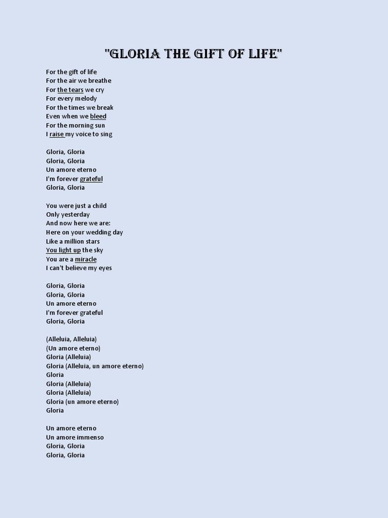 Gloria The Gift of Life | PDF