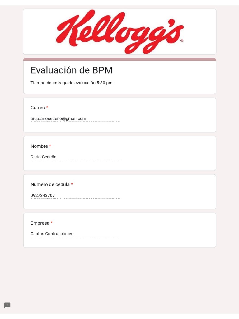 Evaluación de BPM | PDF | Alimentos | Especialidades Medicas