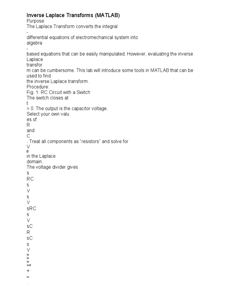 Inverse Laplace Transforms With MATLAB | PDF | Laplace Transform ...